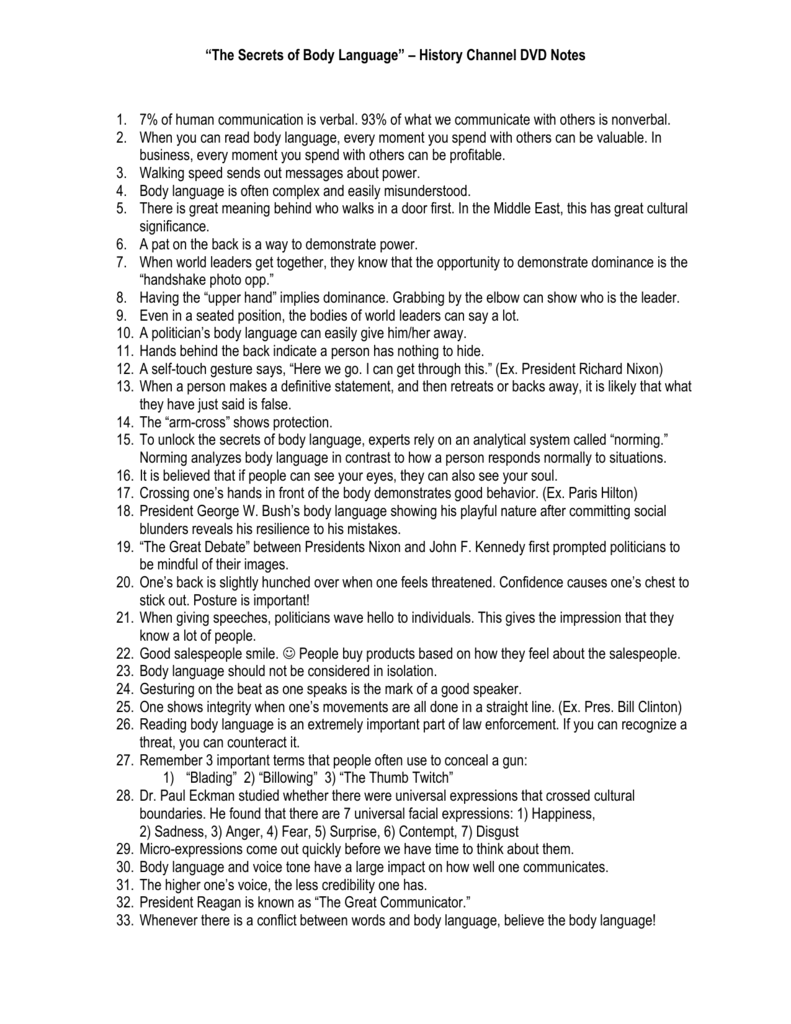 The Secrets Of Body Language Video Worksheet Answer Key Language The Secrets Of Body Language Video Worksheet Answer Key Language