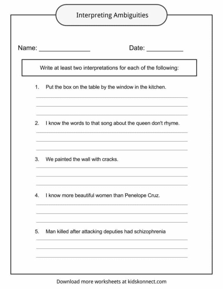 Ambiguous Language Worksheets | Language Worksheets