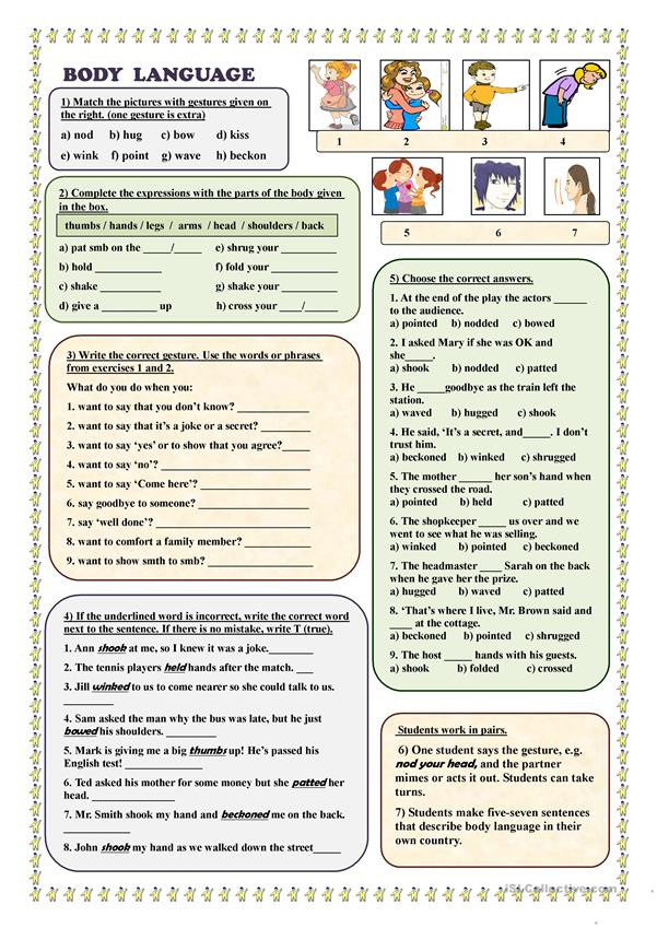 Body Language Worksheets For Students Language Worksheets