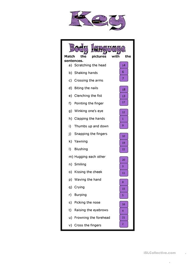 Body Language Vocabulary English ESL Worksheets For Distance Language 