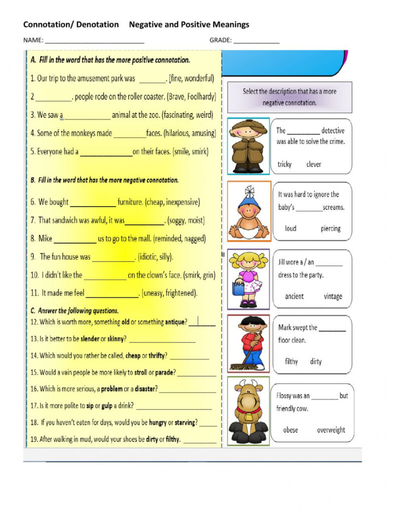 Connotative Language Worksheets | Language Worksheets