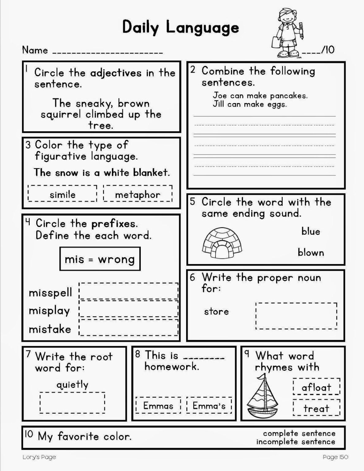Daily Oral Language 4th Grade Worksheets Free | Language Worksheets