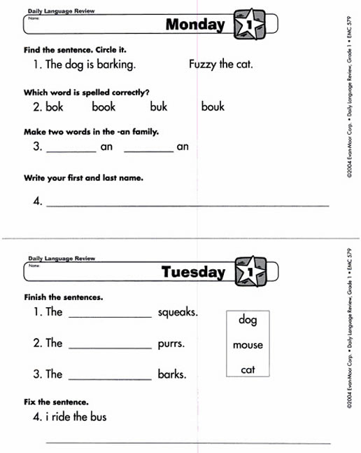 Daily Language Review Grade 1 Language Worksheets