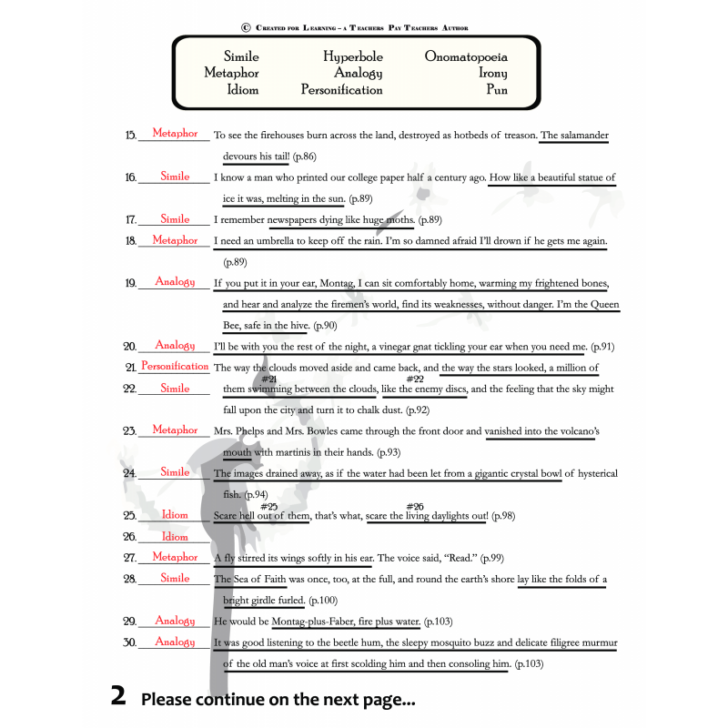 Fahrenheit 451 Figurative Language Part 2 Worksheet Answer Key 