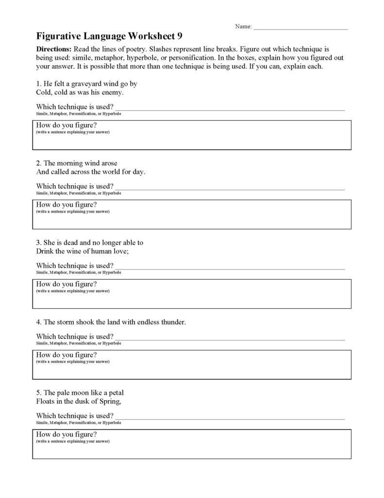 Figurative Language Worksheet 9 | Language Worksheets