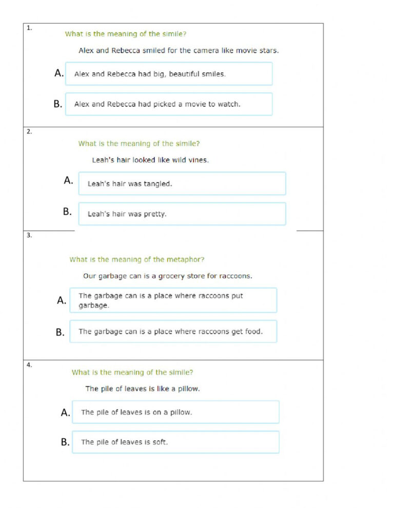Figurative Language 4th Grade Worksheets | Language Worksheets