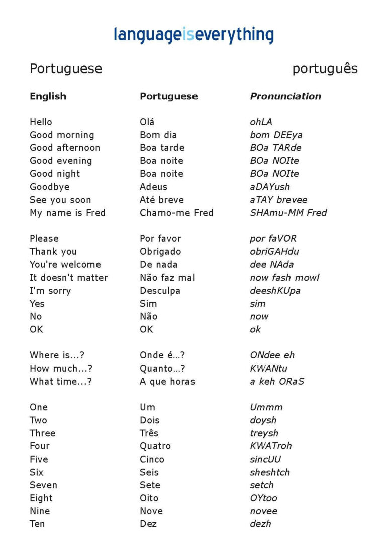 Portuguese Language Worksheets | Language Worksheets