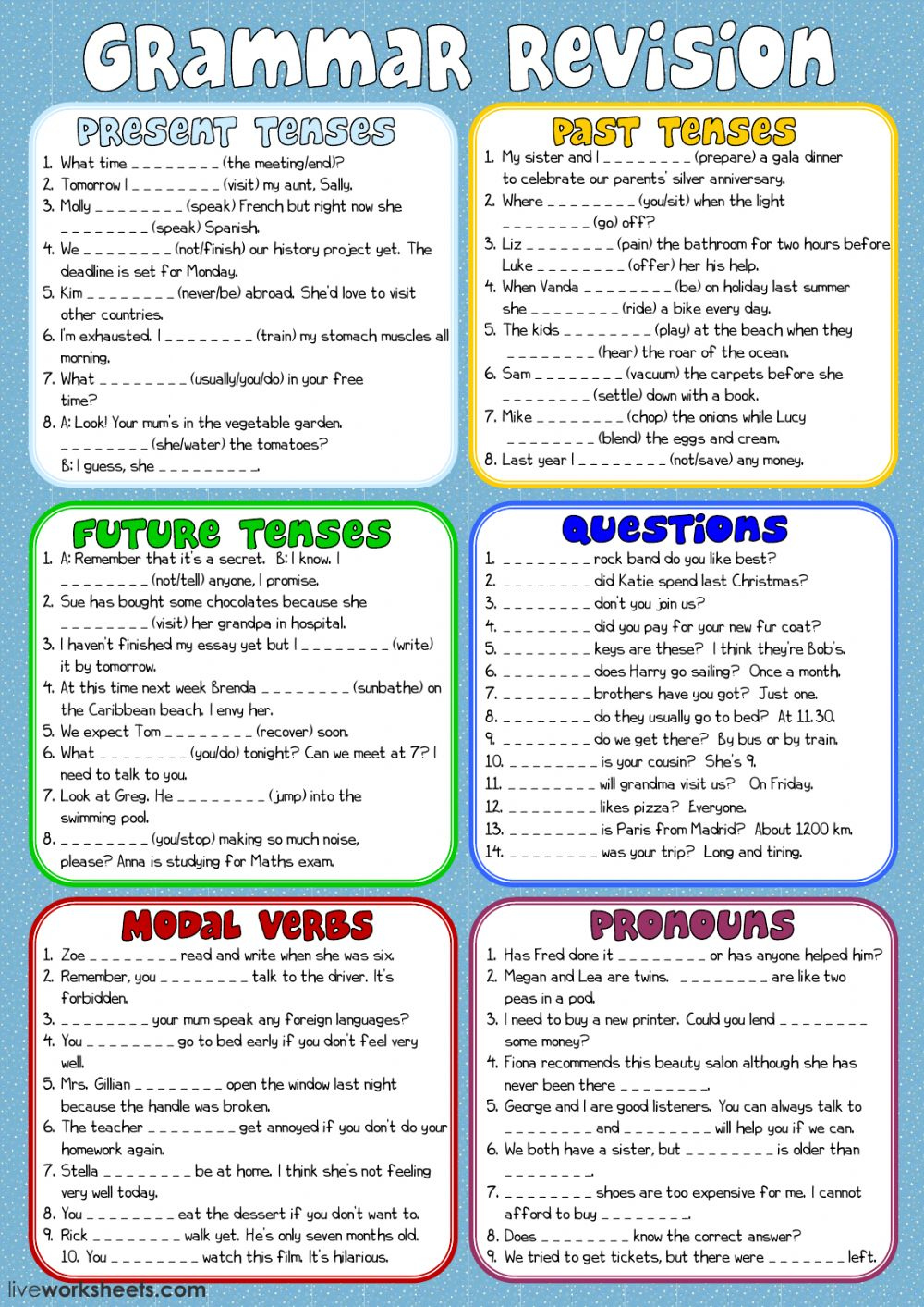 Esl Grammar Review Worksheets