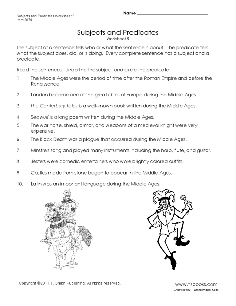 Language Handbook 8 Sentences Worksheet 5 Finding Subjects And ...