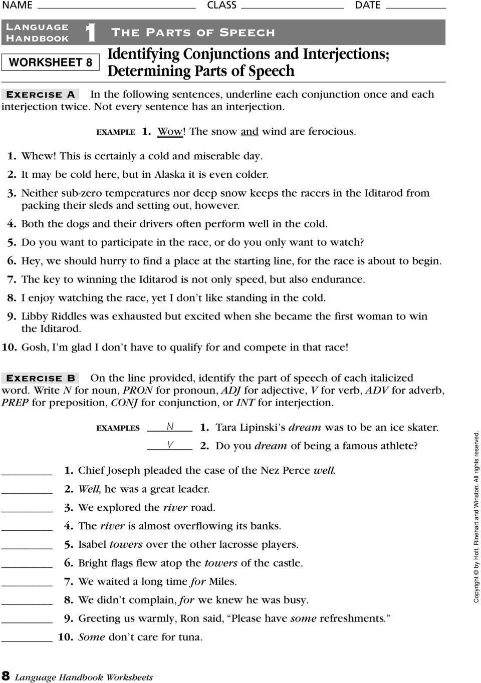 Language Handbook Worksheets Language Worksheets