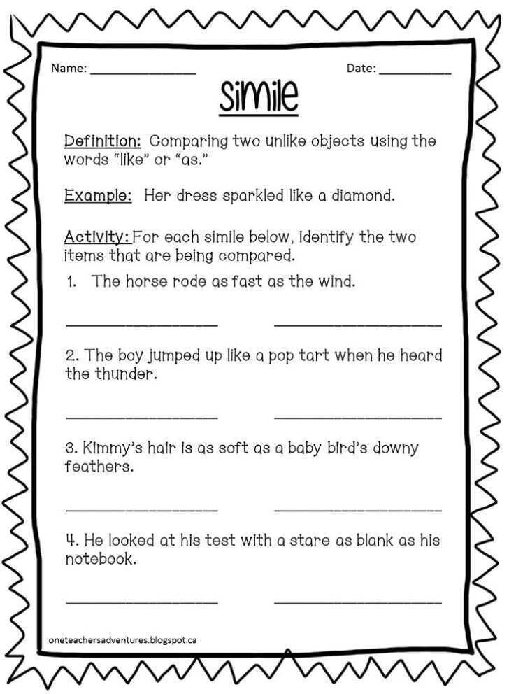 No Prep Figurative Language Practice Sheets Grades 4 8 Figurative ...