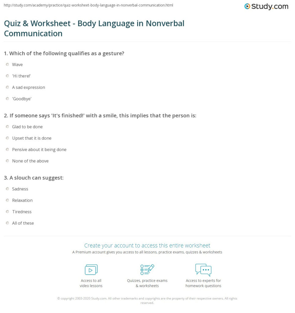 Nonverbal Communication Body Language Worksheet | Language Worksheets