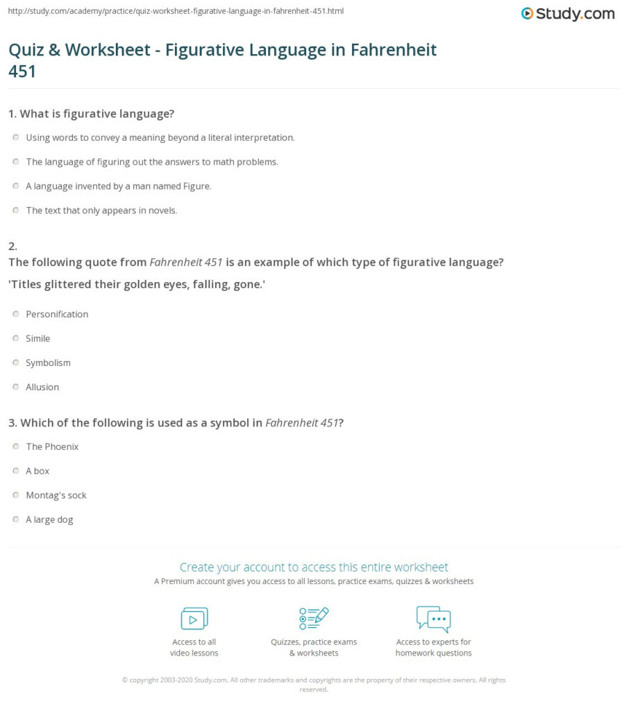 Fahrenheit 451 Figurative Language Worksheet | Language Worksheets