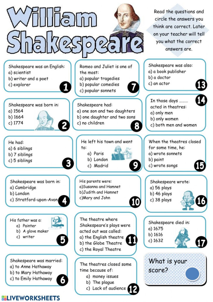 Shakespeare Quiz Worksheet | Language Worksheets
