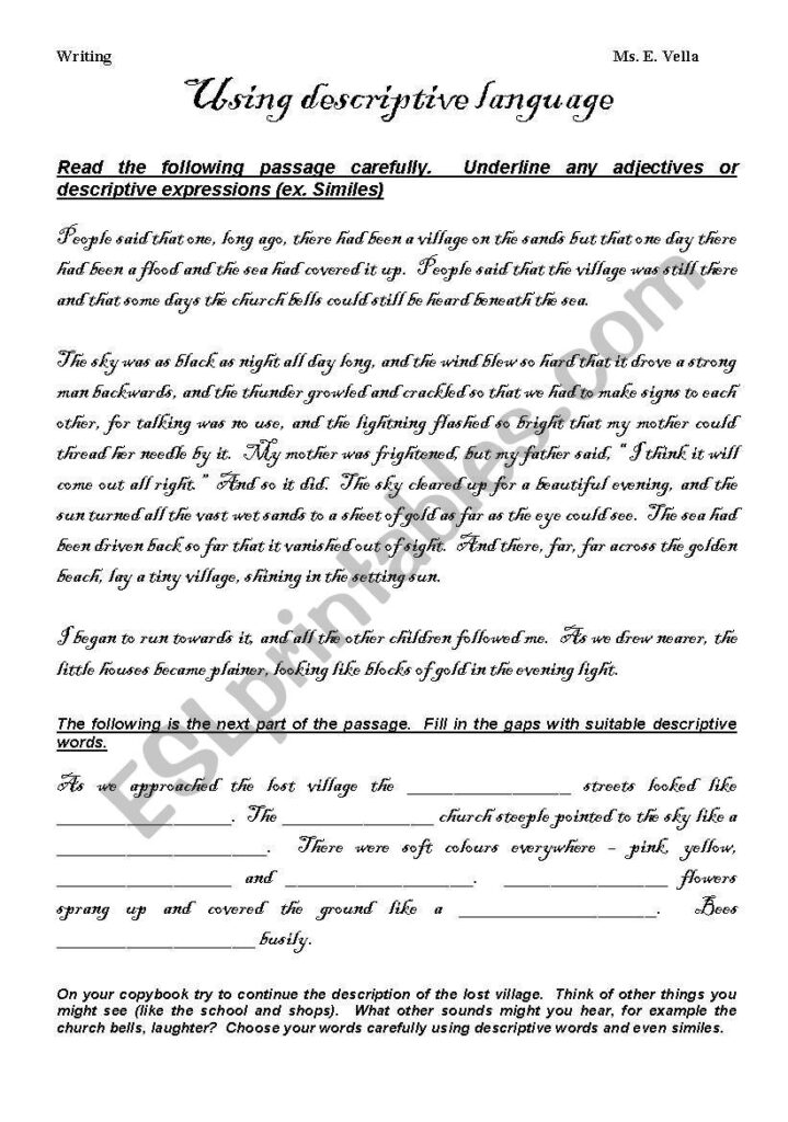 Using Descriptive Language ESL Worksheet By Edithv | Language Worksheets